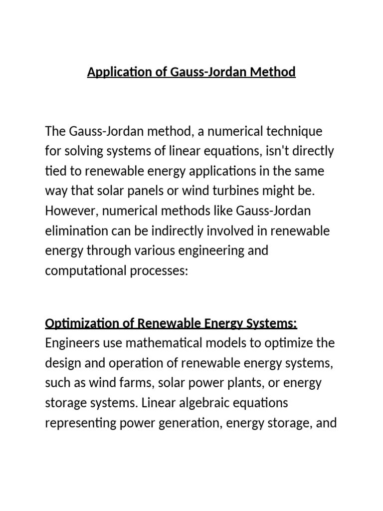 Gauss-Jordan Method in Renewable Energy | PDF | Science & Mathematics ...