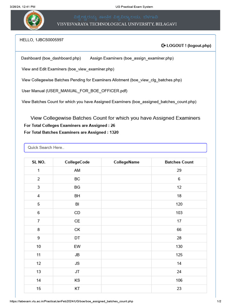 As On 26-03-2024 Batch Wise Count of College and Number of Batches Allotted 2023-24 ODD SEM | PDF