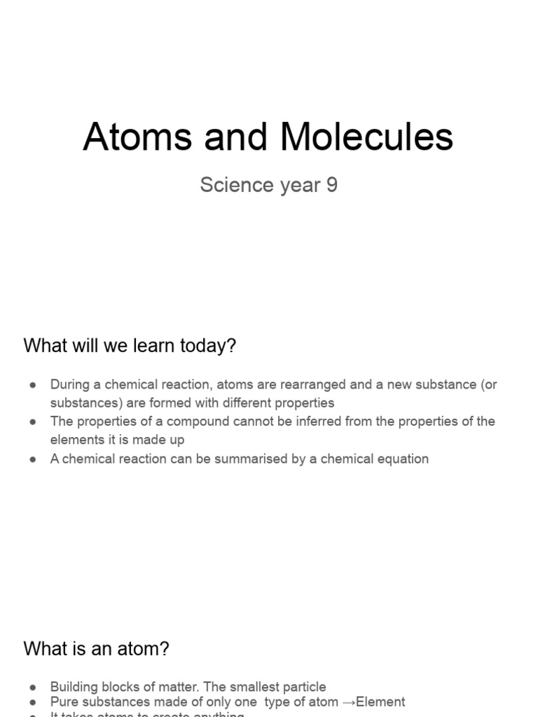 Y9_Atoms_and_Molecules | PDF | Chemistry | Oxide