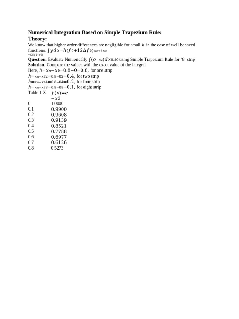 Numerical Integration Based on Simple Trapezium Rule | PDF