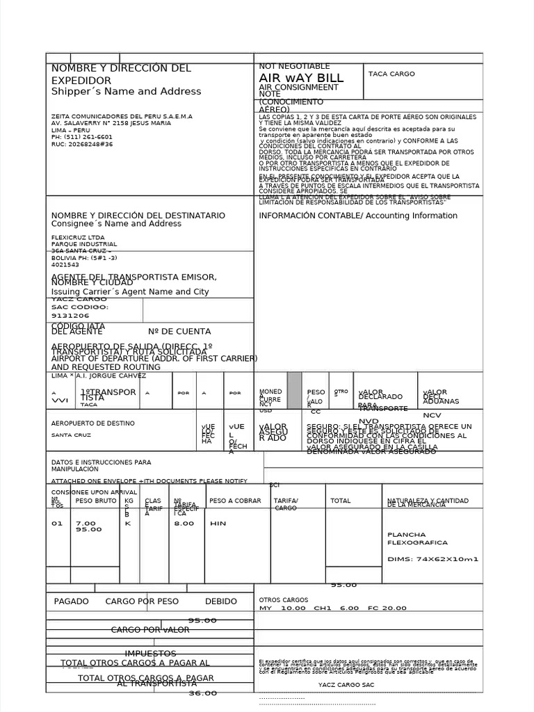 PDF Modelo de Air Waybill Awb o Conocimiento Aereo Compress | PDF