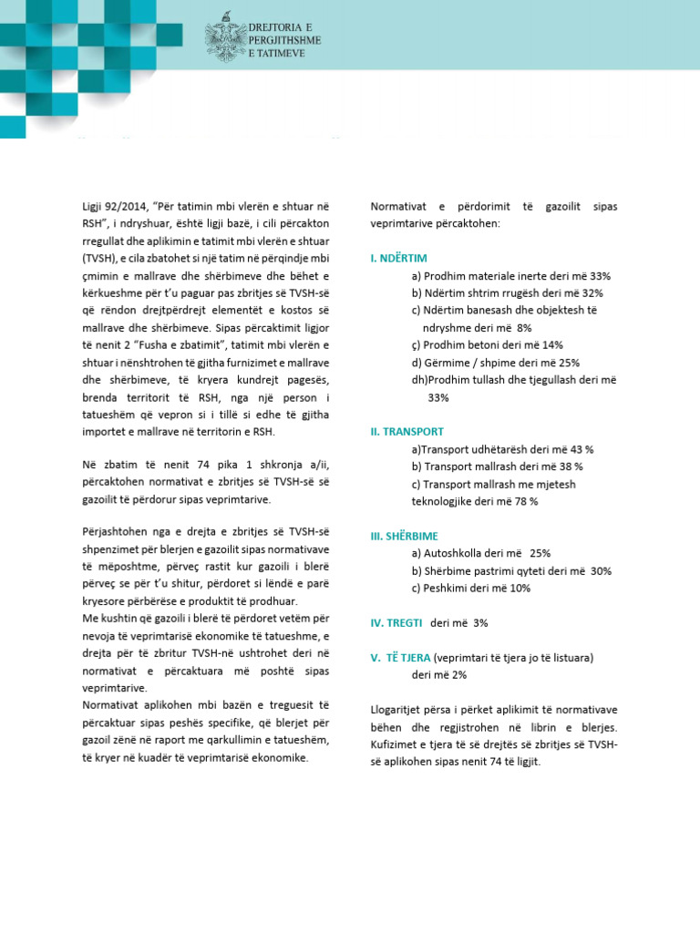Normativat e Zbritjes Se TVSH | PDF