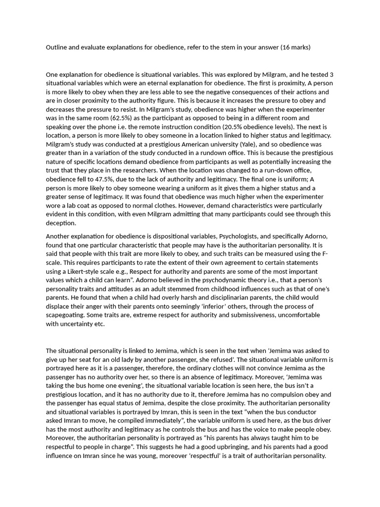 16 Marker Obedience Stem | PDF | Obedience (Human Behavior) | Psychology