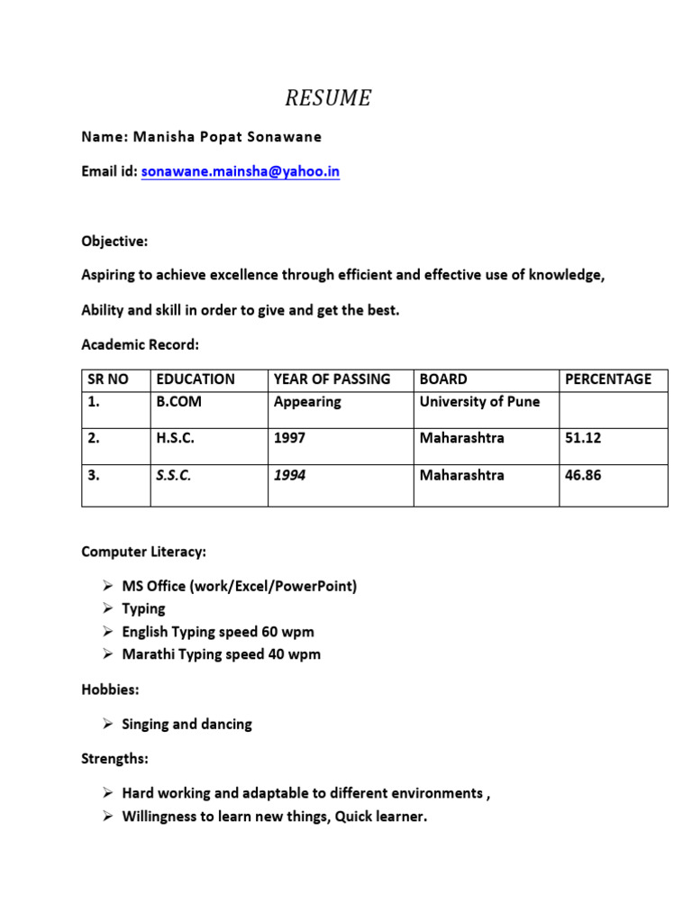 Manisha Sonwane CV | PDF