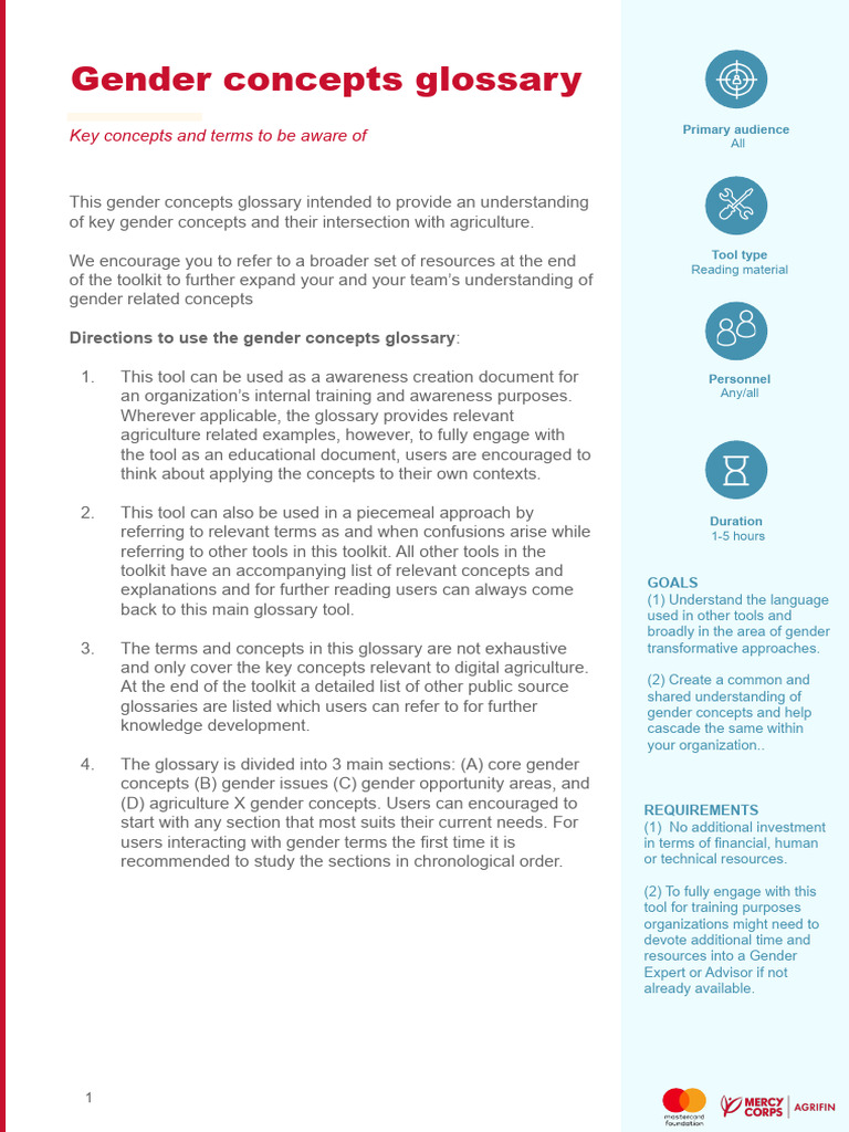 CGAP MCAF Gender - v1 - Gender Concepts Glossary | PDF | Climate Change | Gender