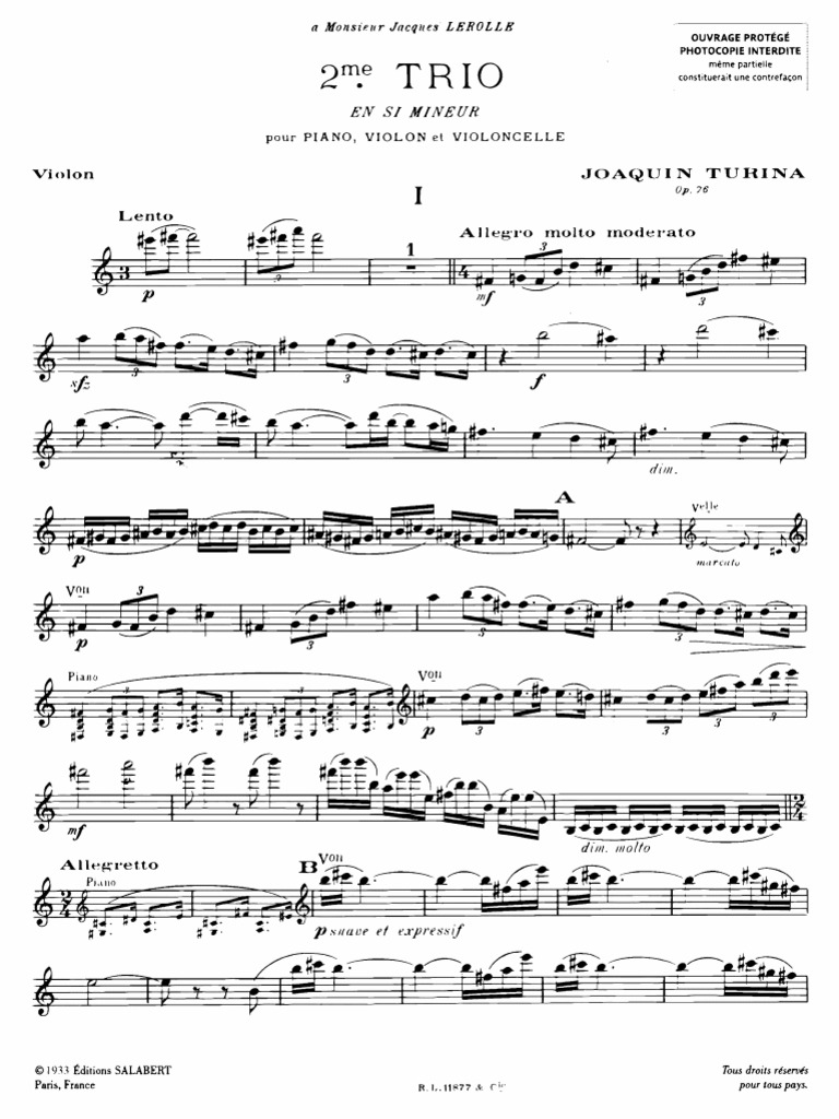 IMSLP758053-PMLP779260-Joaquin Turina - Piano Trio No.2 Op.76 - Violin Part | PDF