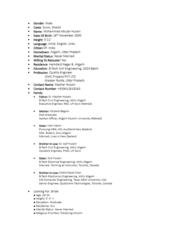 Abuzar BioData | PDF
