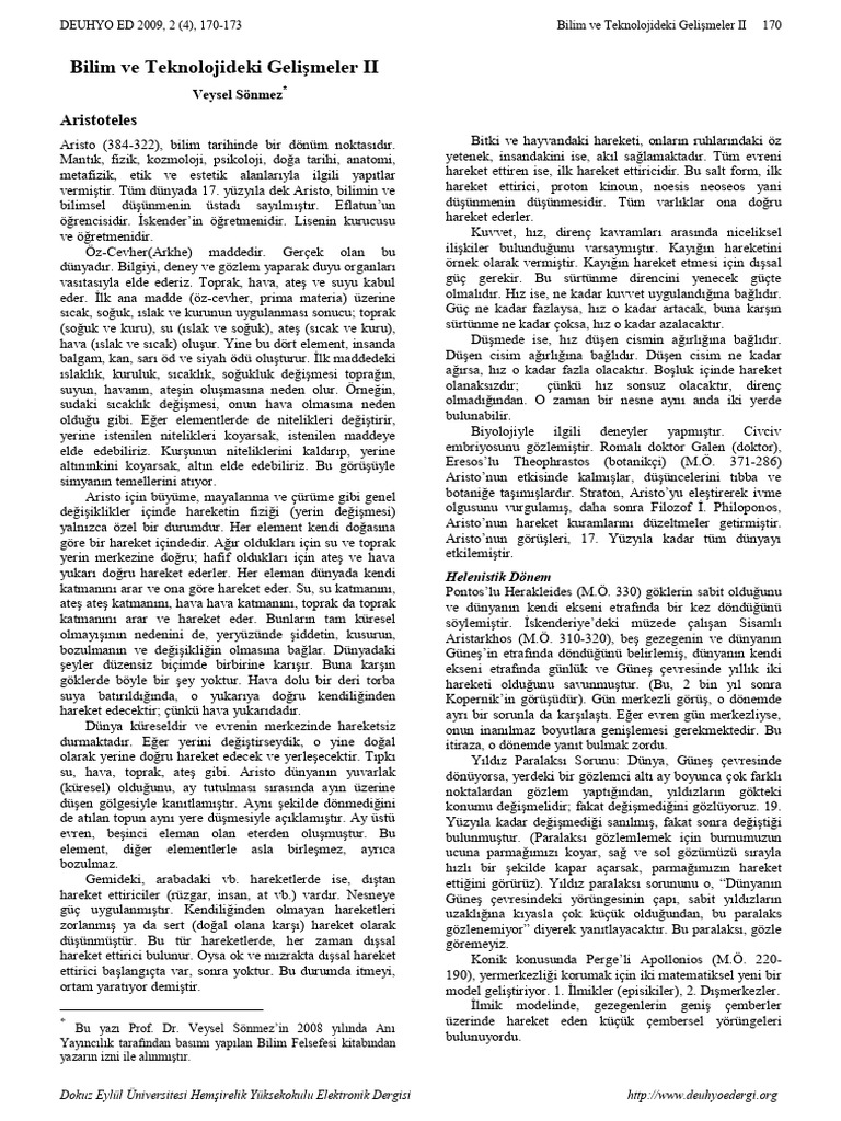 Bilim Ve Teknolojideki Gelişmeler II: Aristoteles | PDF
