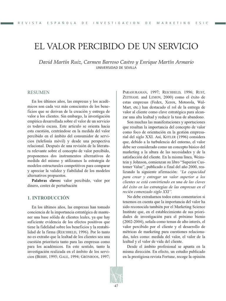 El Valor Percibido de Un Servicio | PDF | Calidad (comercial ...