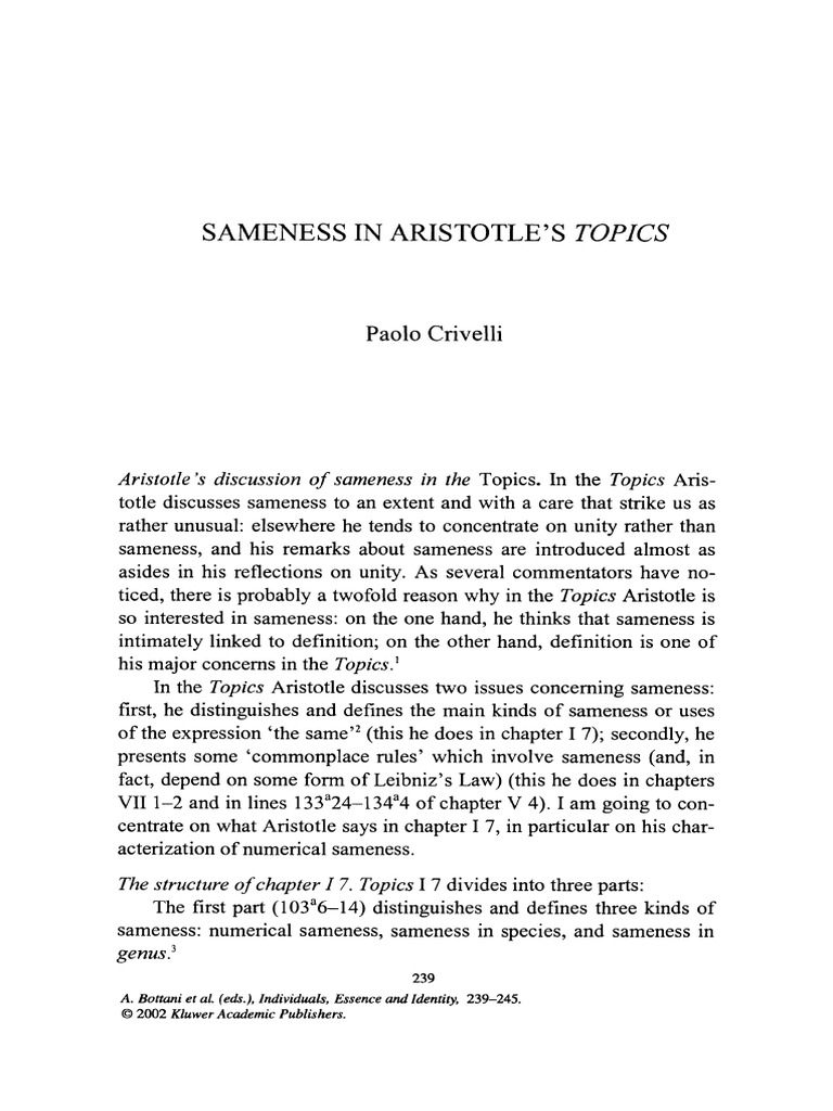 CRIVELLI, Paolo - Sameness in Aristotle's Topics | PDF | Definition ...