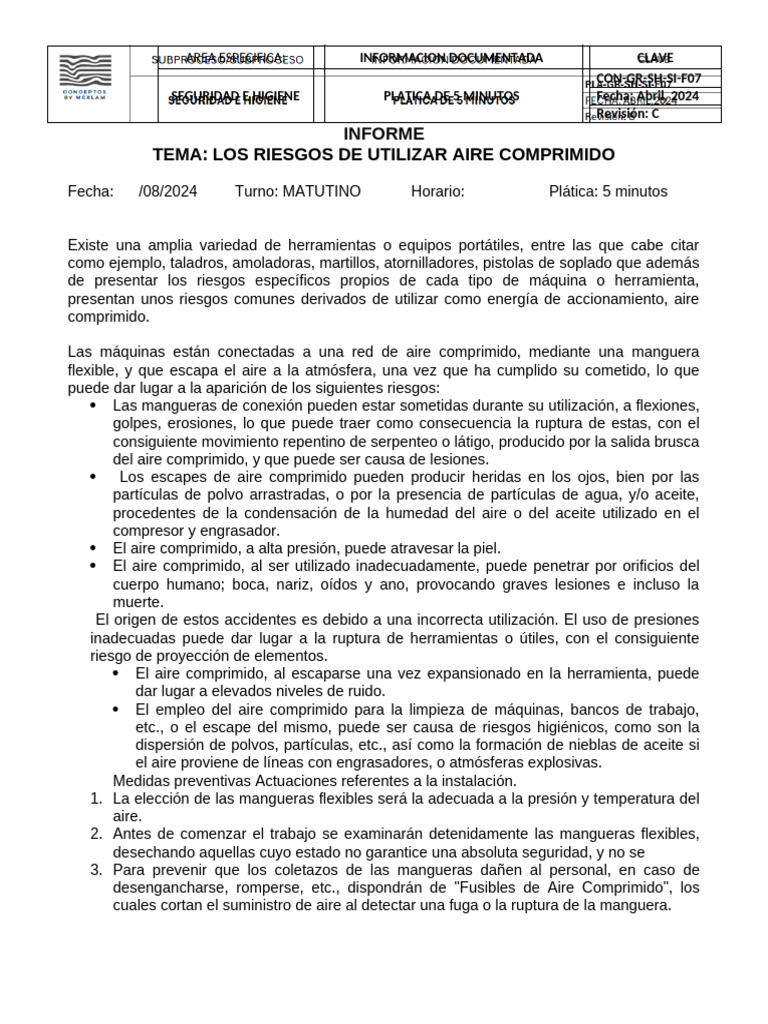 Tema: Los Riesgos de Utilizar Aire Comprimido: Informe | PDF | Atmósfera de tierra