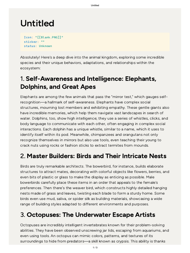 Animals2 | PDF | Octopus | Nest