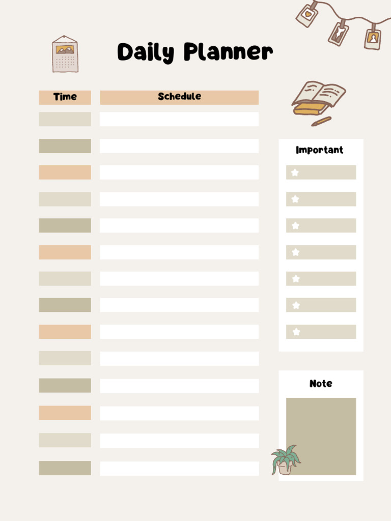 Cream Pastel Playful Cute Daily Schedule Planner | PDF