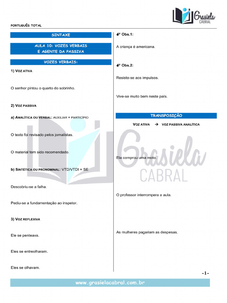 PT Aula 10 Vozes Verbais e Agente Da Passiva Aluno Ok | PDF
