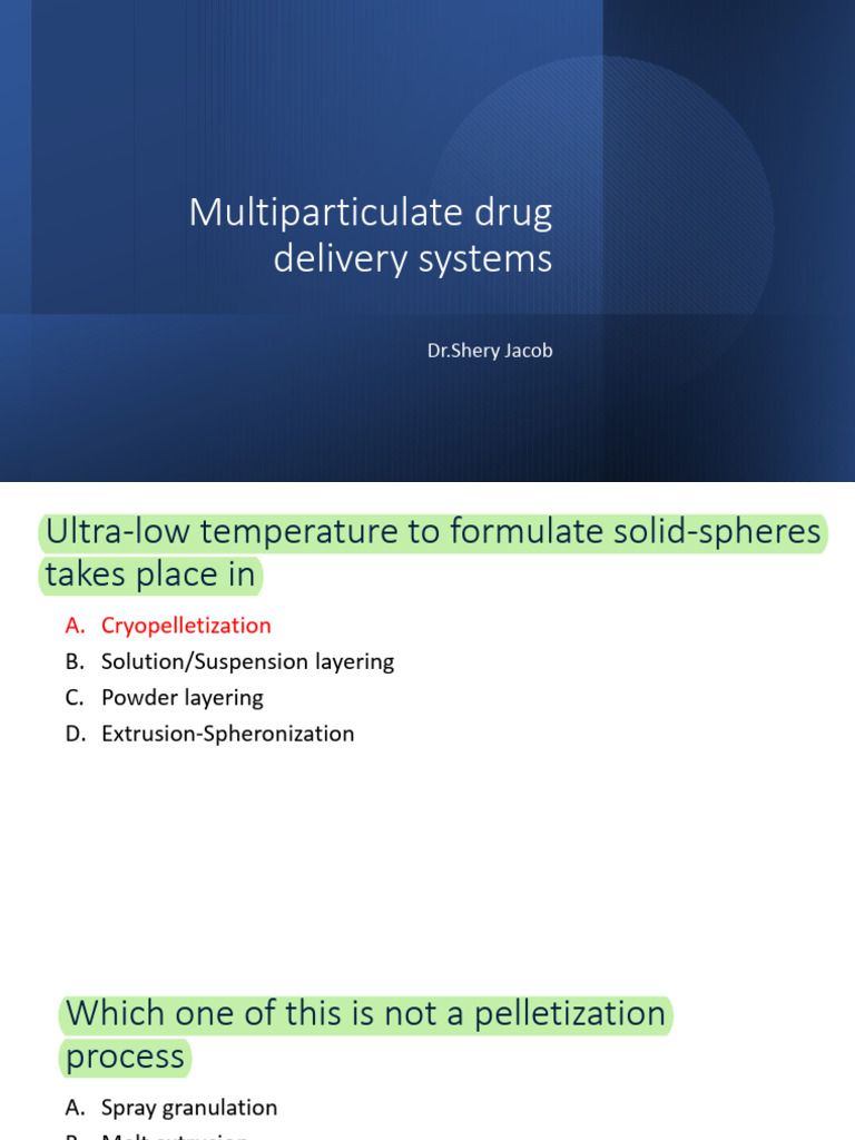 2 1 Multiparticulate Drug Delivery System Quiz Pdf Science And Mathematics Technology