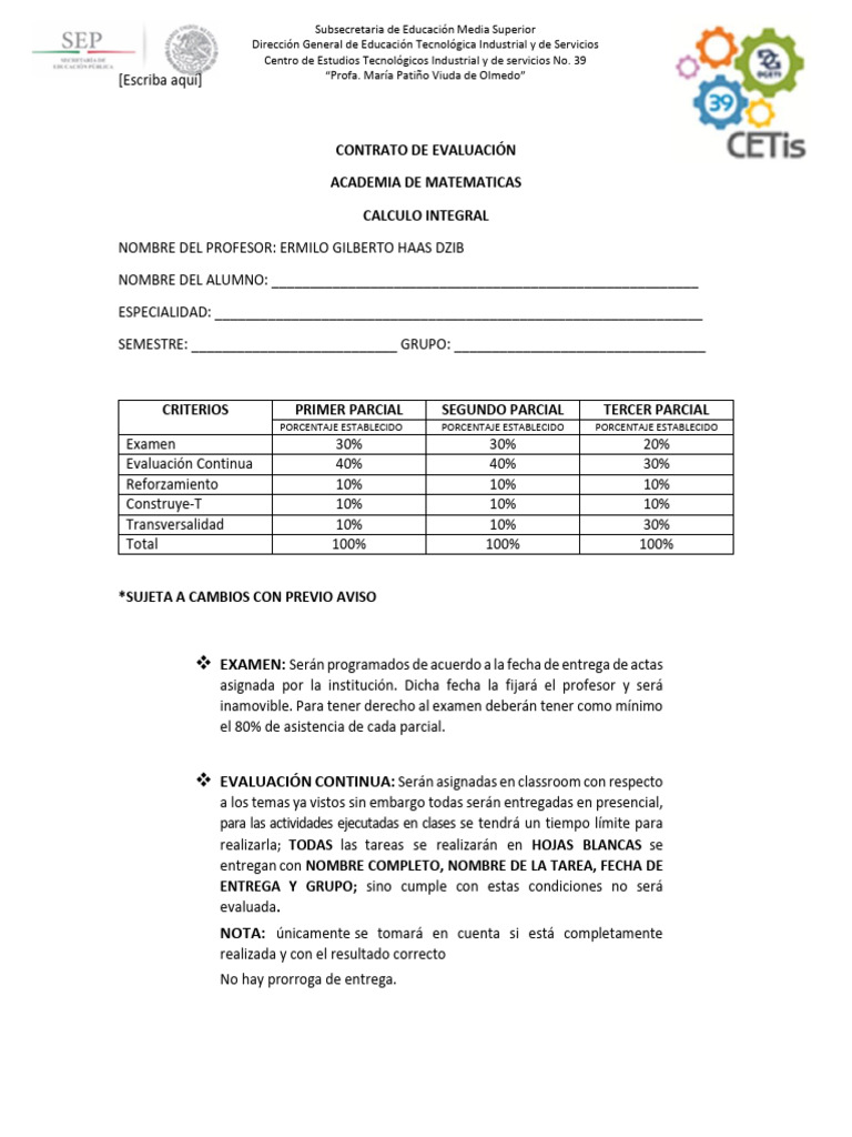 Contrato de Evaluaci-N | PDF