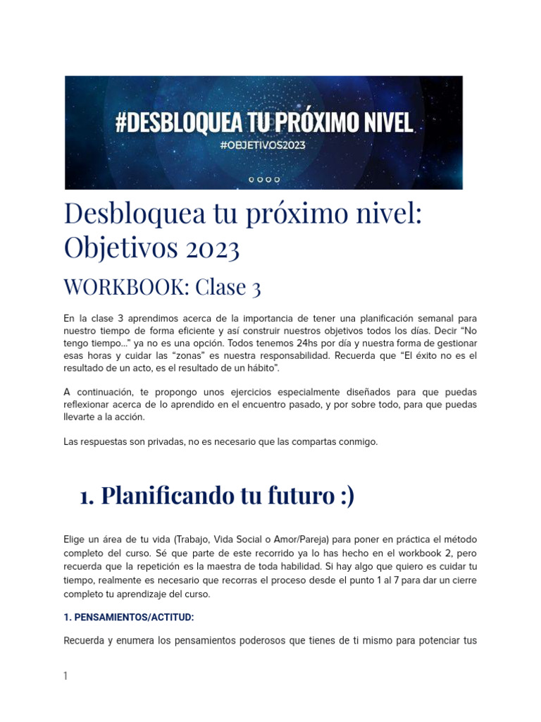 Workbook 3 - Desbloquea Tu Próximo Nivel #Objetivos 2023 | PDF | Amor ...