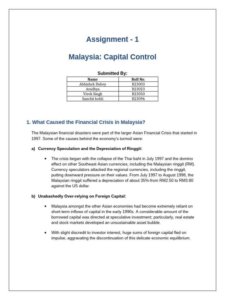 Malaysia's Capital Control Analysis | PDF | Capital Control | Currency ...