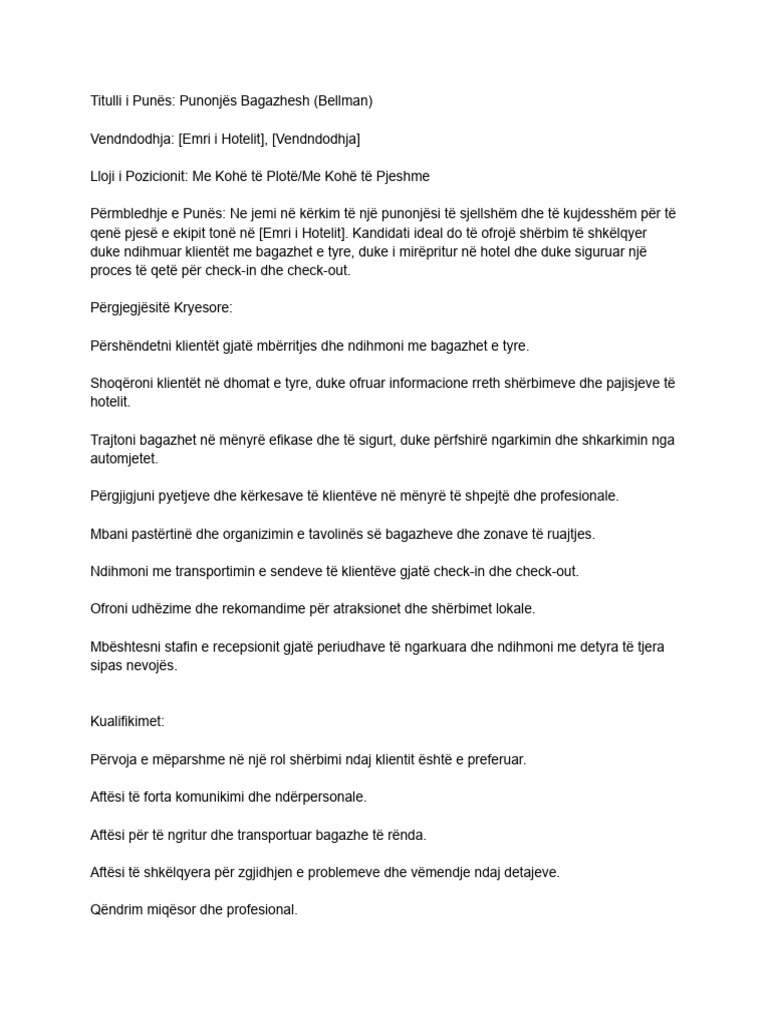 Job Title - Bellman | PDF