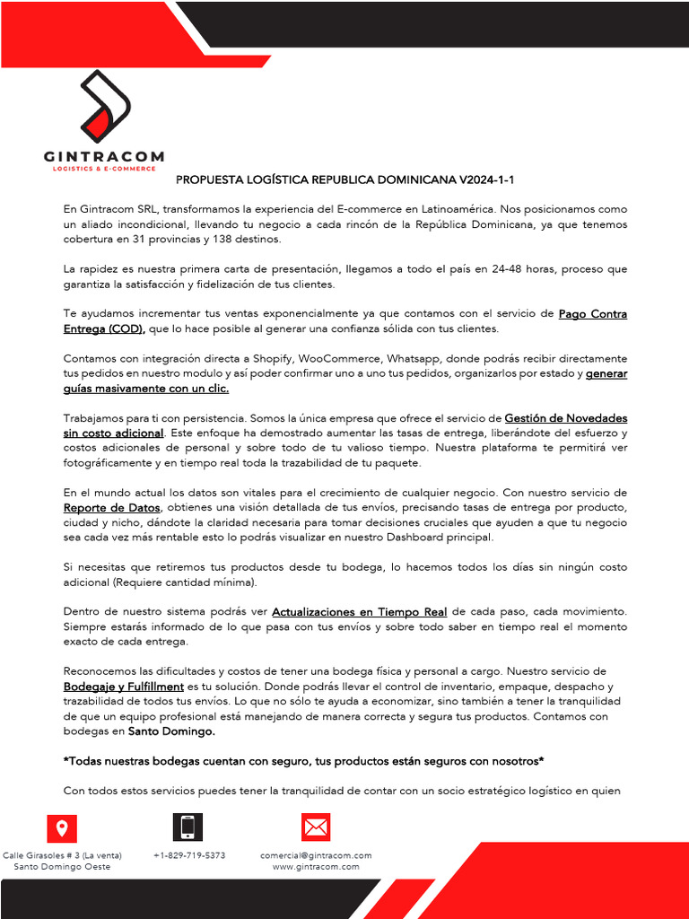 Propuesta Logistica Gintracom RD 2024-04-04 | PDF | Logística ...