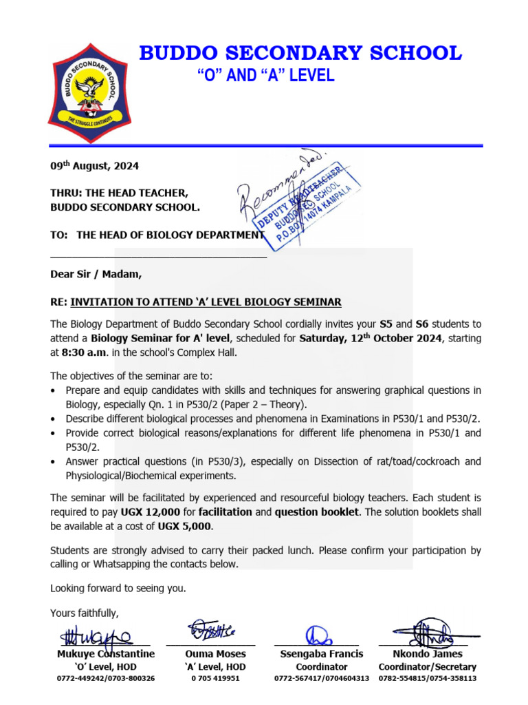 BUDDO SS - A' LEVEL - BIO Seminar Invitation 2024 | PDF | Wellness ...