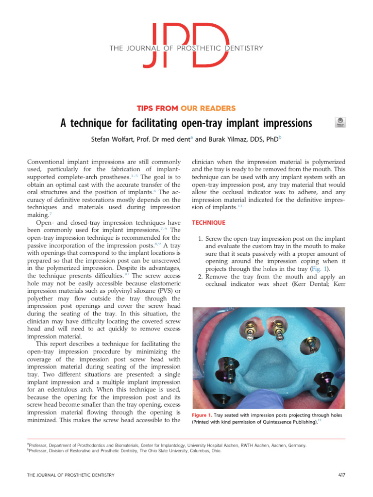 Open-Tray Implant Impression Technique | PDF | Dentistry Branches ...