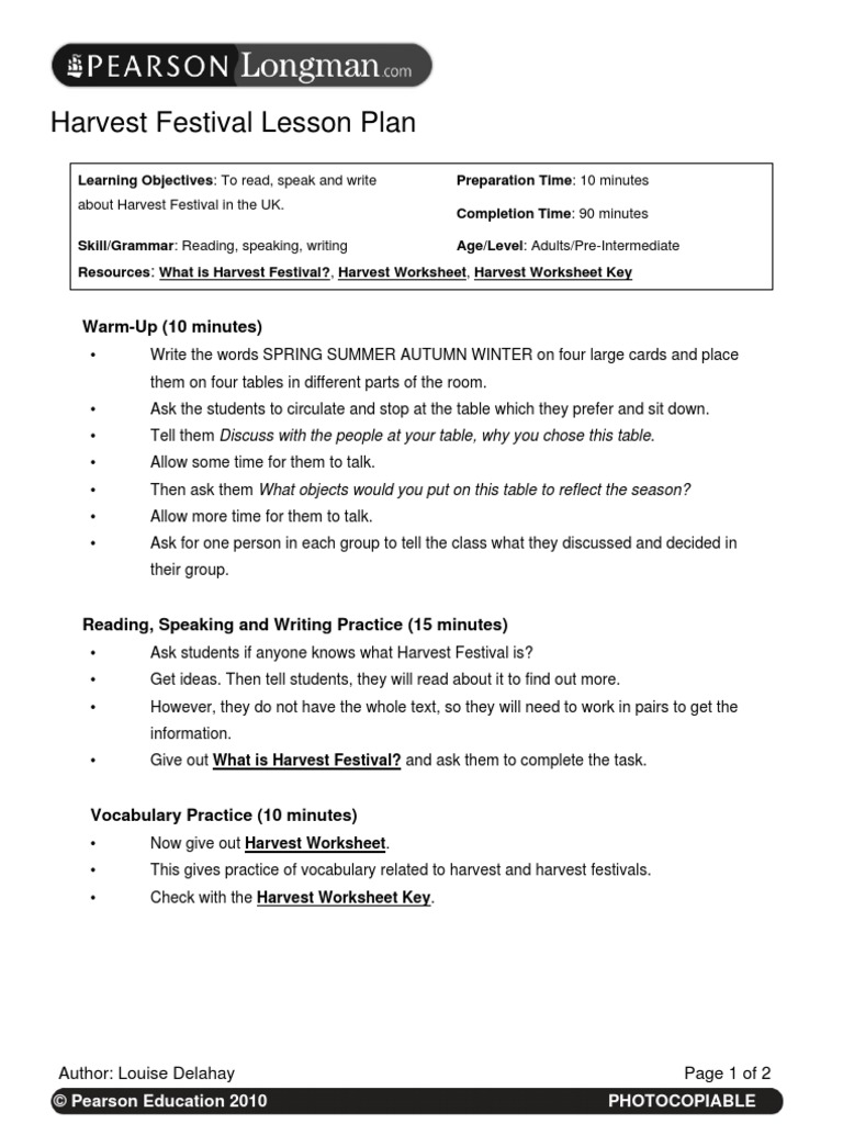 Harvest Festival Lesson Plan | PDF