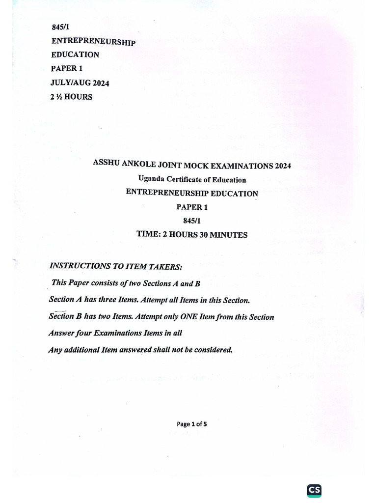 Asshu Ent 1 Uace Mock 2024 | PDF