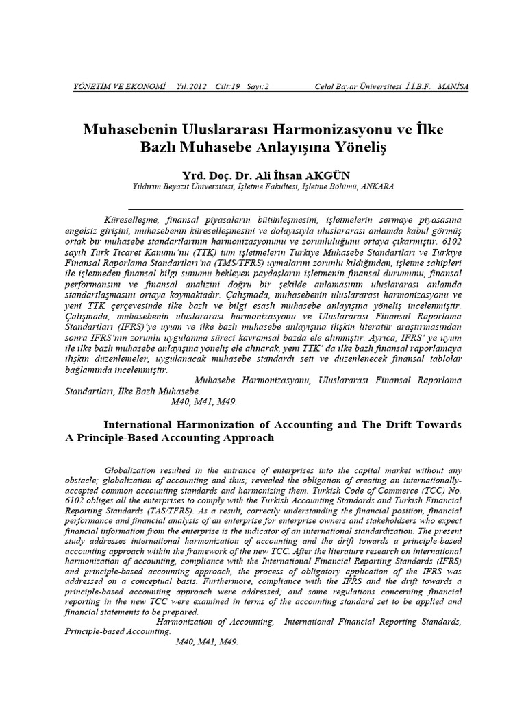 Muhasebenin Uluslararas - Harmonizasyonu Ve - Lke Bazl - Muhasebe Anlay ...