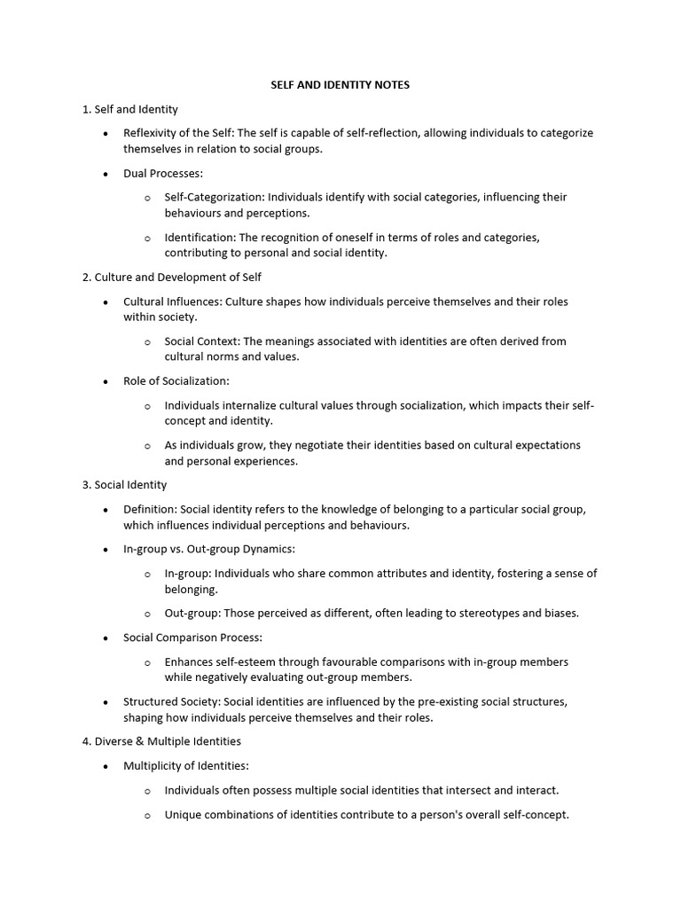 SELF AND IDENTITY NOTES | PDF | Identity (Social Science) | Self Concept
