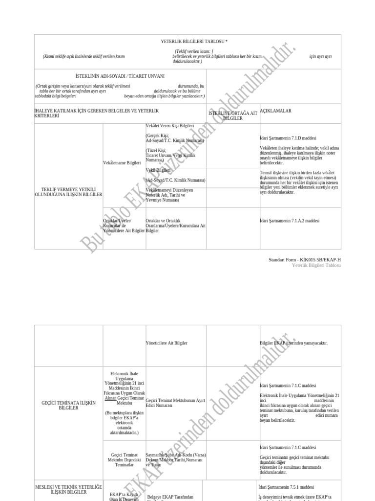 2024 158832 Yeterlik Bilgileri Tablosu KIK015 5BY EKAP H | PDF