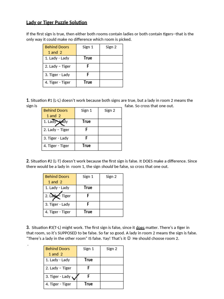 Lady or Tiger Puzzle Solution Explained | PDF