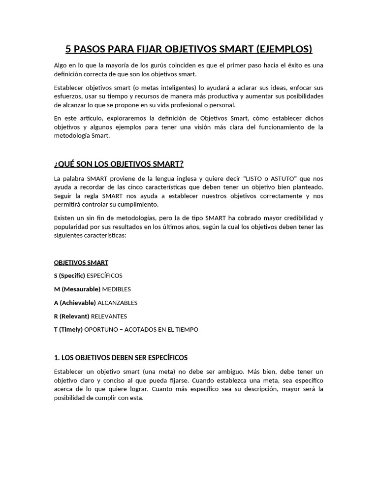 5 Pasos para Fijar Objetivos Smart | PDF | Objetivo