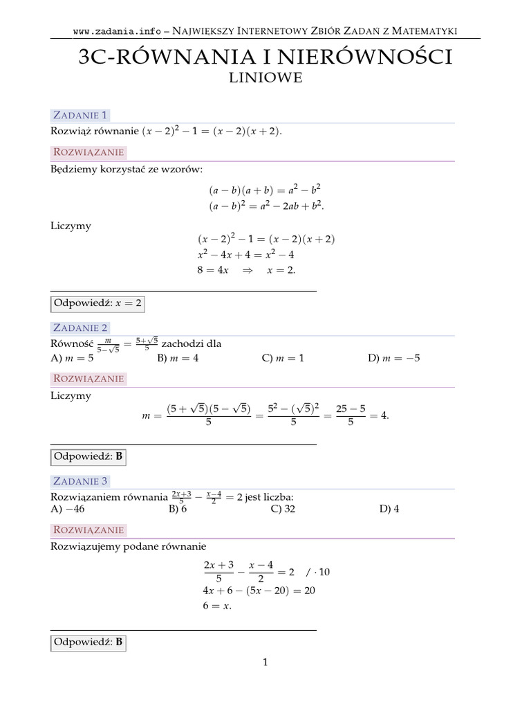 3c1-Równania I Nier. Liniowe-Rozw | PDF