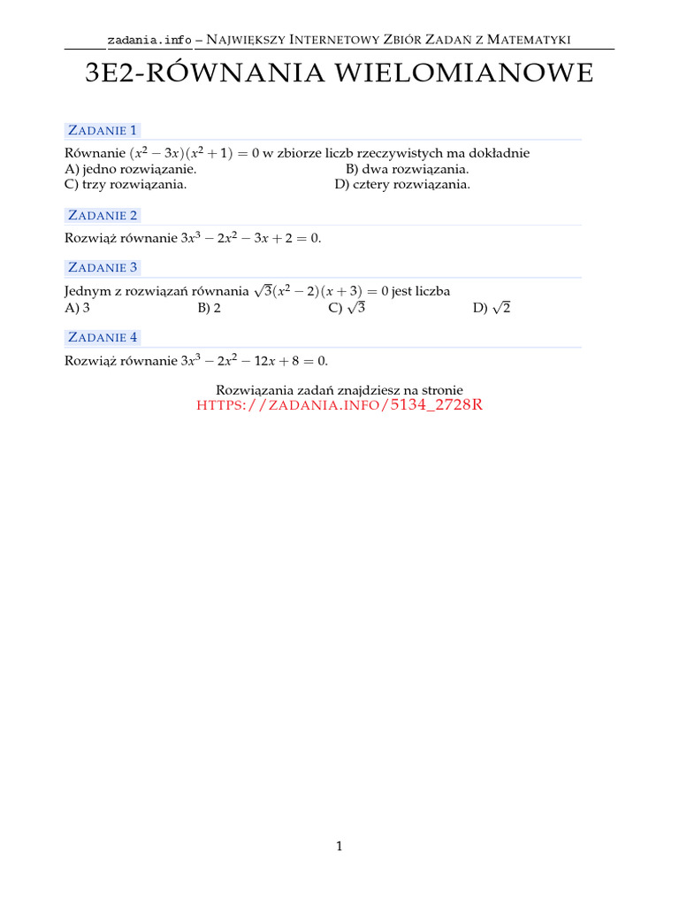 3e2-Równania Wielomianowe | PDF