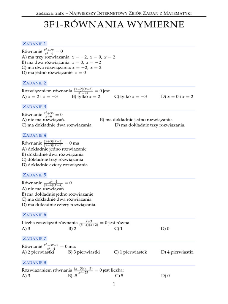 3F1-RÓWNANIA WYMIERNE | PDF