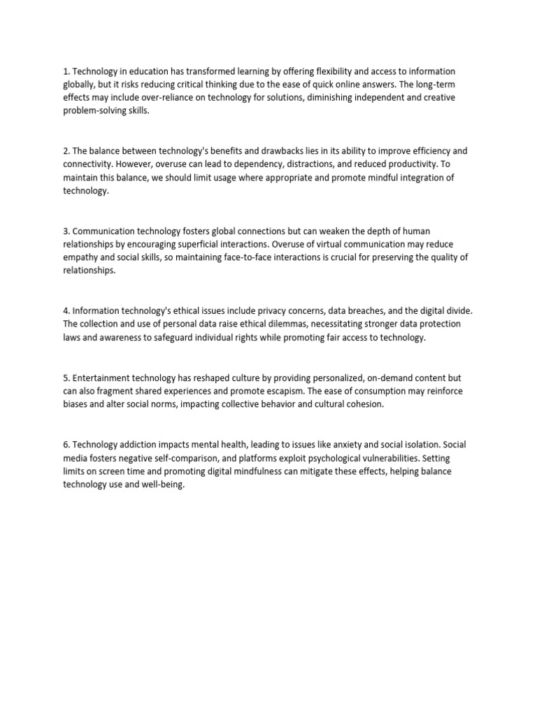 Usage of Technology Answers | PDF