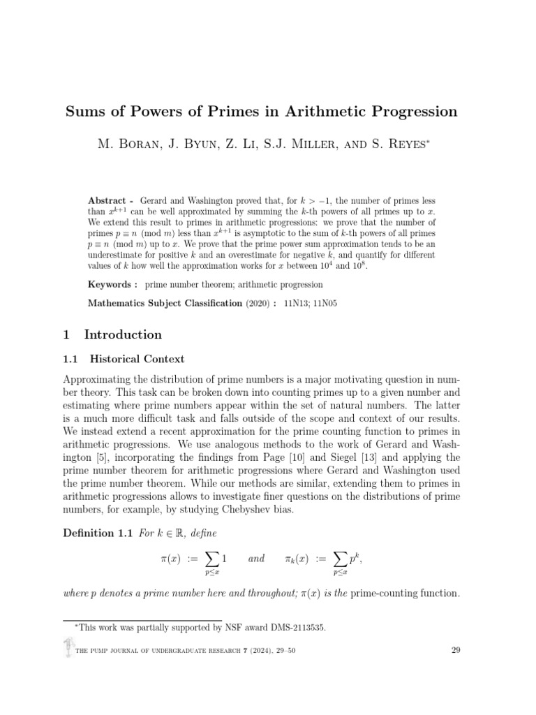 Sums of Powers of Primes in Arithmetic P | PDF | Prime Number | Mathematical Objects