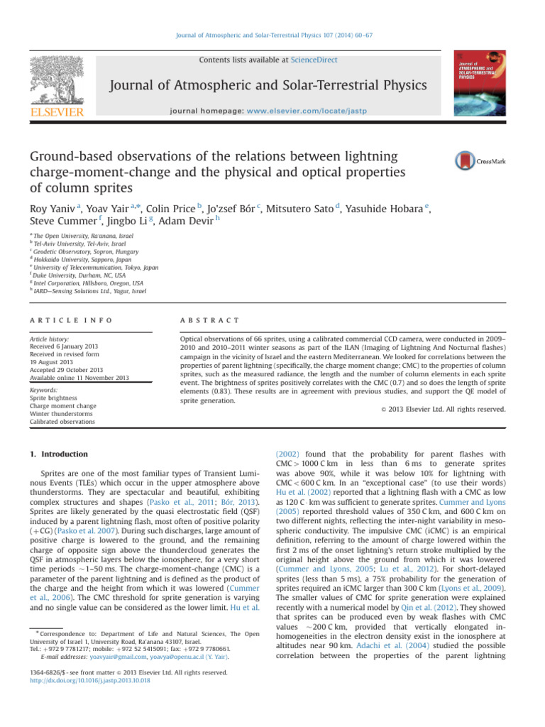 Yaniv Et Al 2014 Sprites | PDF | Lightning | Video