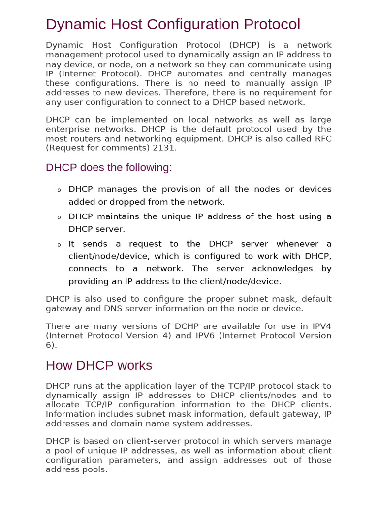 Dynamic Host Configuration Protocol Pdf Ip Address Internet Protocols
