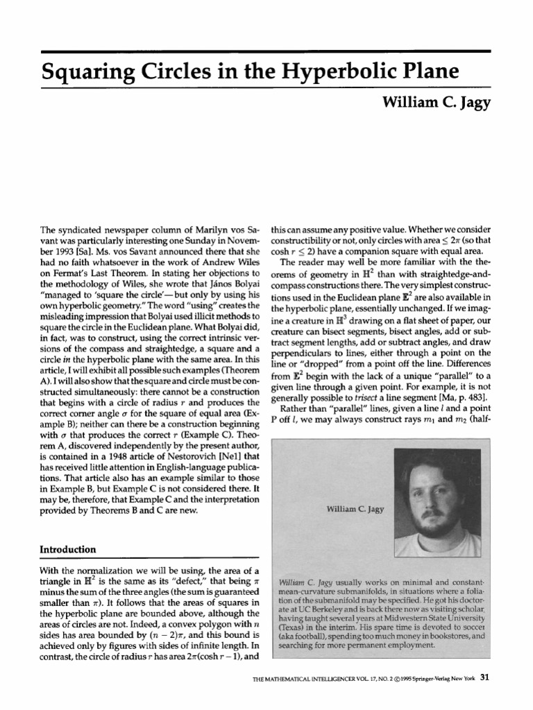 Squaring Circles in The Hyperbolic Plane | PDF | Triangle | Elementary ...