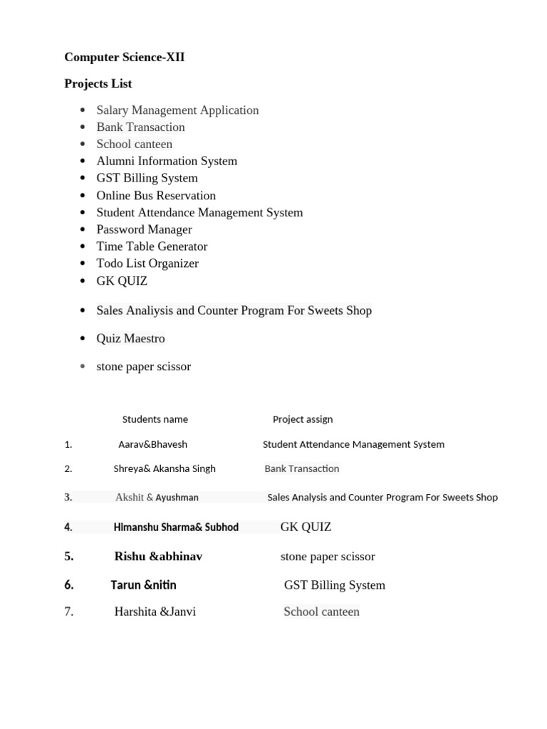 Computer Science Projrctlist | PDF