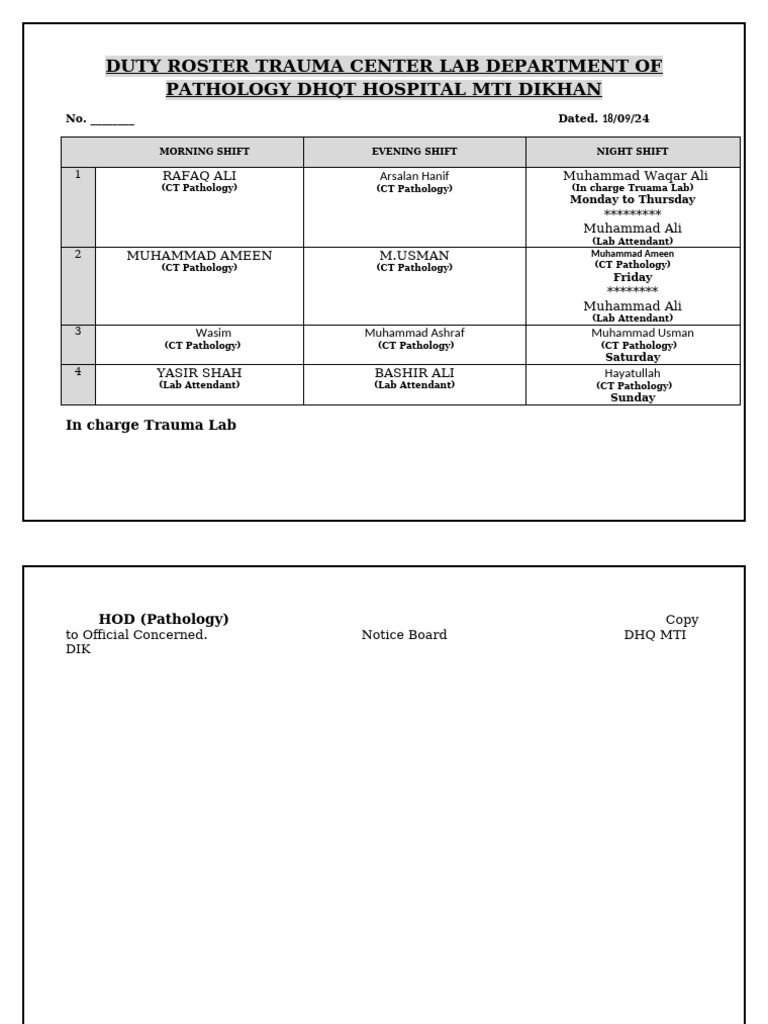 Duty Rosters Lab | PDF