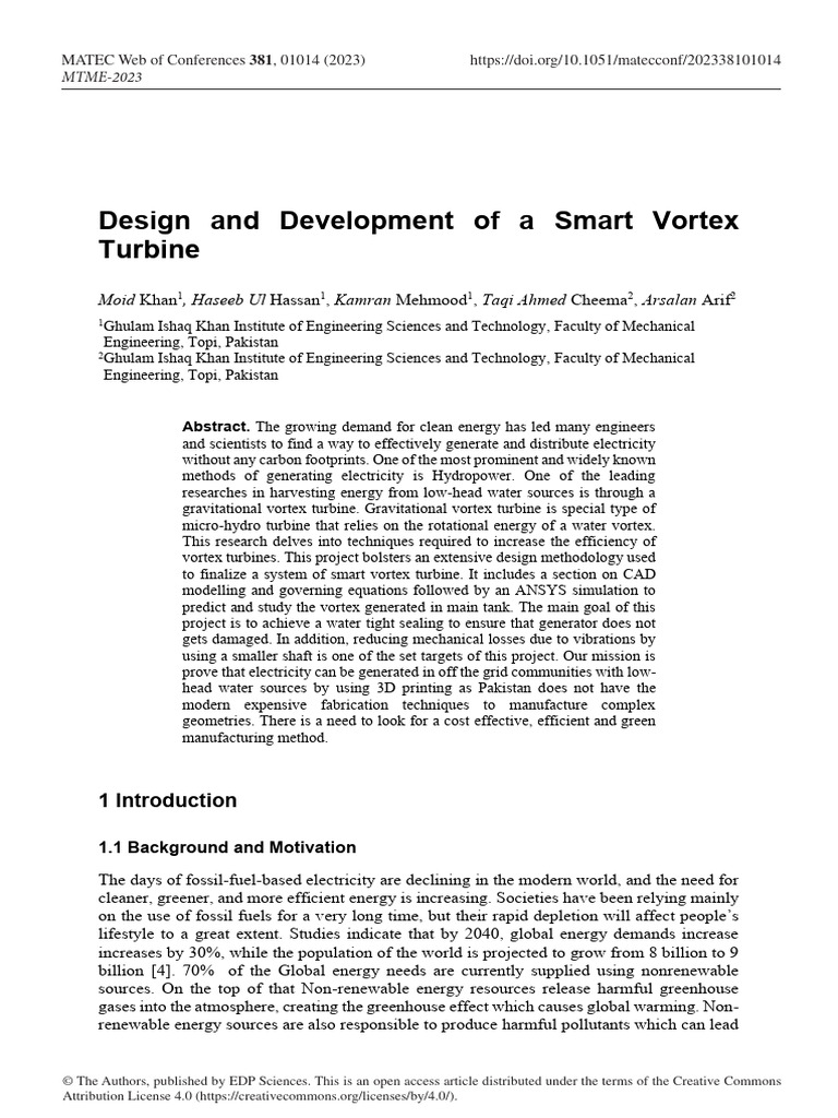 Design and Development of A Smart Vortex Turbine | PDF | Turbine ...