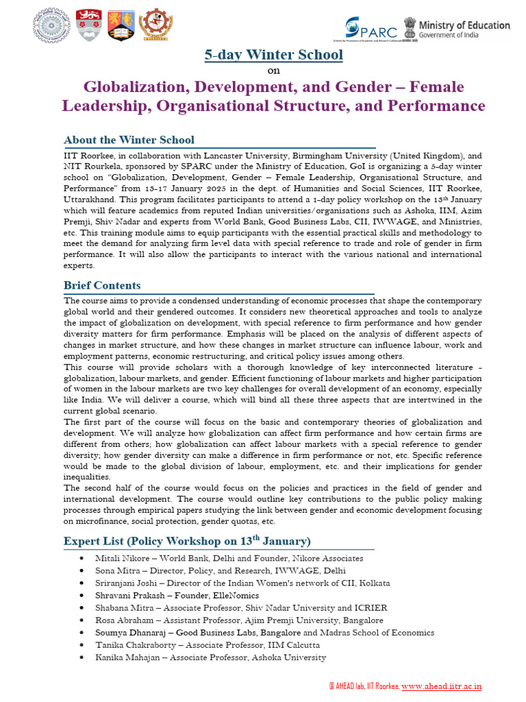 5-Day Winter School in Economics at IIT Roorkee | PDF | Economies