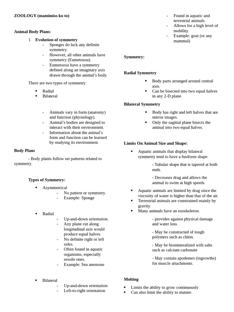 Animal Body Plans and Symmetry Explained | PDF | Vertebrates ...