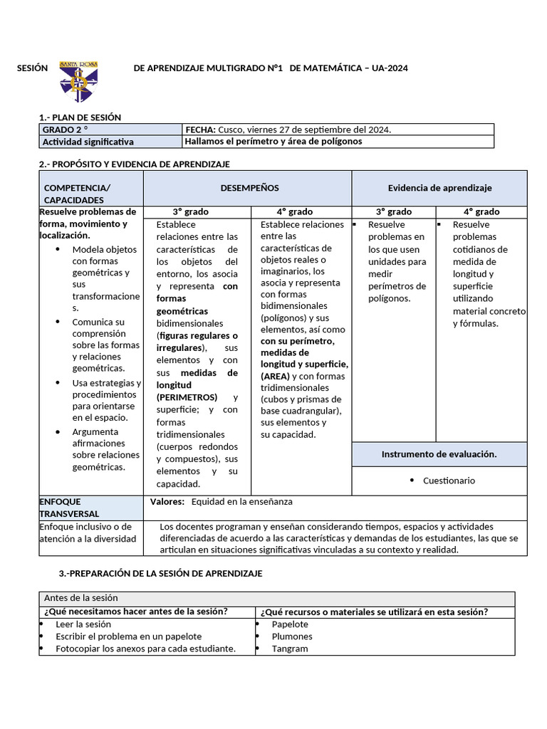 Sesión de Aprendizaje Multigrado N | PDF | Geometría | Rectángulo