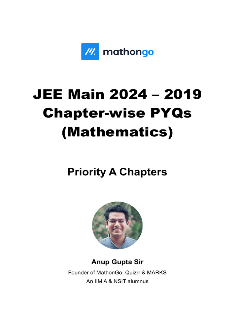 Math - Priority A Chapters PYQs (JEE Main 2024 - 2019) - MathonGo | PDF ...
