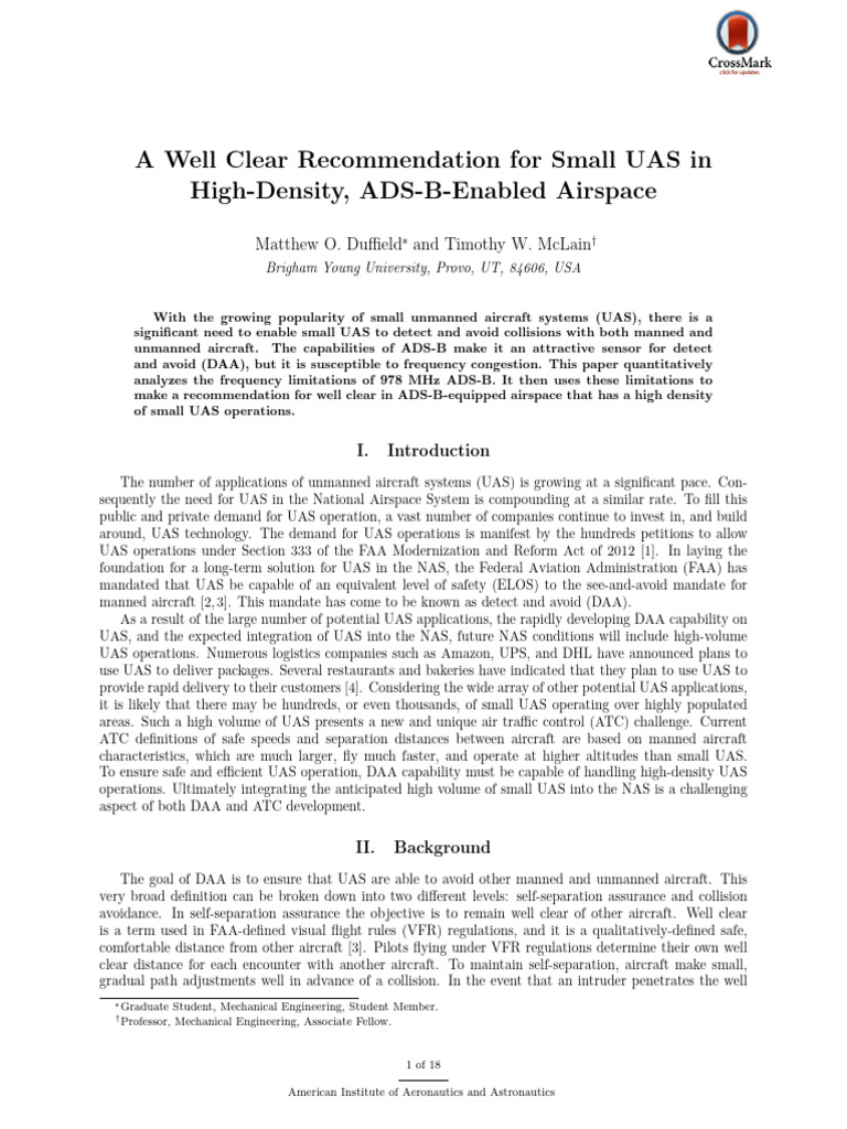 A Well Clear Recommendation For Small UAS in High-Density, ADS-B ...
