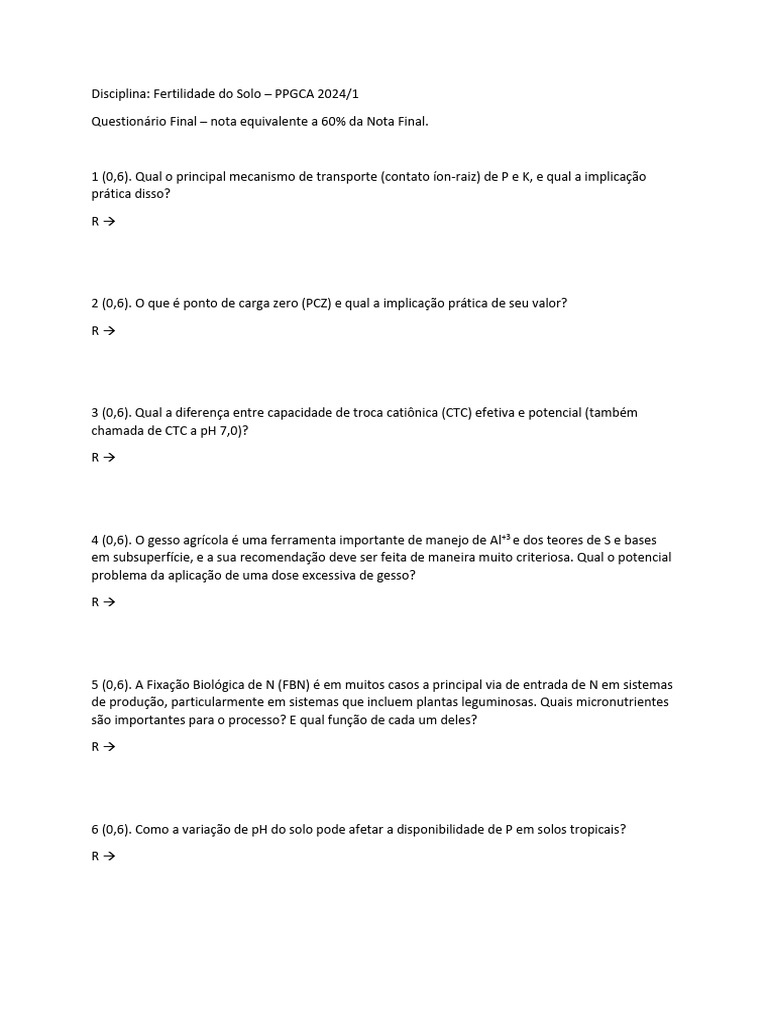 Questionário Final | PDF | Solo | Ciências do Solo